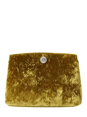 LIFFNER Pushlock Leather-trimmed Velvet Clutch - Chartreuse