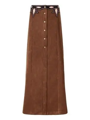 Anna Sui Appliquéd Textured Maxi Skirt - Brown