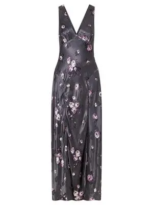 ANNA SUI Floral-print Satin Maxi Dress