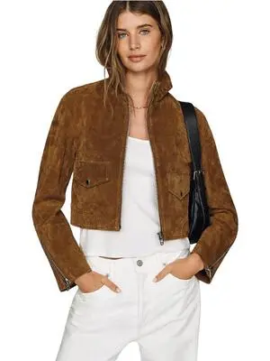 Blanknyc Suede Cropped Jacket Coffee Brown