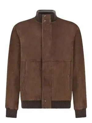 Paul & Shark Bomber In Suede Aqualeather - Chestnut