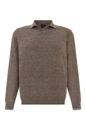 Paul & Shark Open Collar Wool And Linen Polo - Blanc