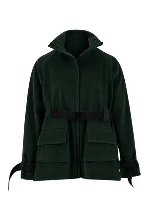 GUNDA HAFNER LTD Cotton Corduroy Funnel Neck Jacket With Belt - Green