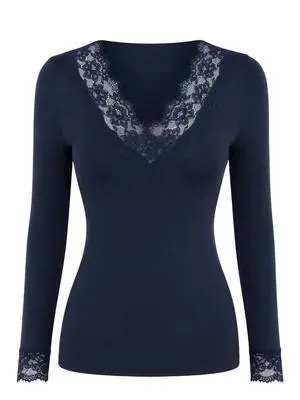 LUELLA FASHION Lace V-neck Base Layer Navy - Blue