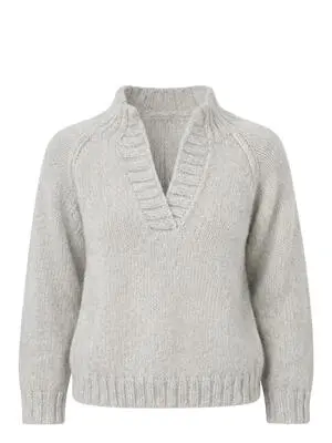 GUNDA HAFNER LTD Handmade Natural Alpaca Wool Cotton Polo Neck Jumper - Grey