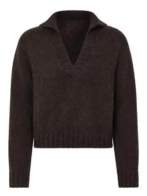 GUNDA HAFNER LTD Brown Handmade Natural Alpaca Wool Cotton Polo Neck Jumper