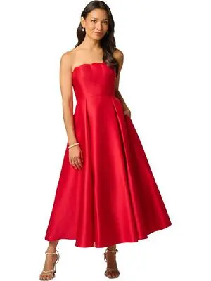 Adrianna Papell Petite Strapless Scalloped Fit And Flare Ankle Length Dress - Red