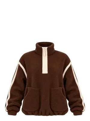 GIRL IN MIND Lilo Contrast Binding Zip Pocket Detail Fleece Chocolate - Brown