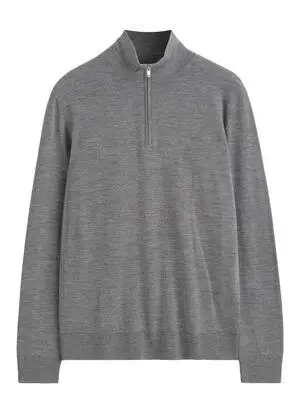 Cos Merino Wool Zip-up Mock-neck Sweater - Gray