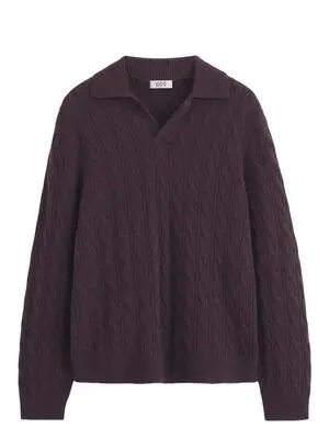 Cos Cable-knit Cashmere Polo Sweater - Red