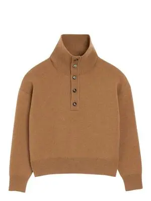 AMI Paris High Buttoned Collar Sweater - Camel