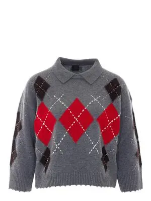 Pinko Argyle-pattern Collared Sweater - Grey