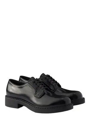 Prada Chocolate Brushed Leather Derby Shoes - Black