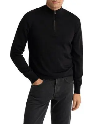 Eton Merino Wool Quarter Zip Sweater - Black