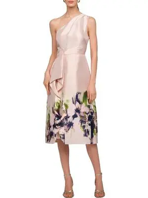 KAY UNGER Dani Floral Print Asymmetric Midi Dress - Champagne Multi