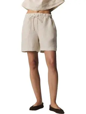 BULDAN'S Liya Elastic Waist Linen Shorts Beige