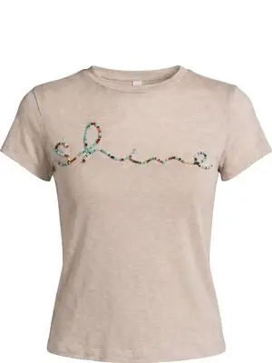 MODENAIRE Short Sleeve Beaded Script Tee - Gray