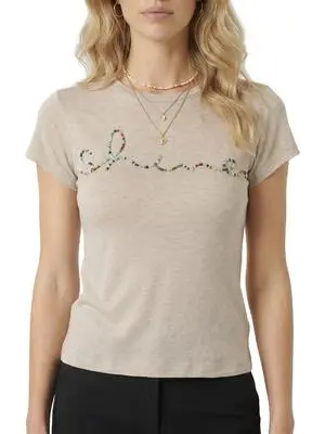 MODENAIRE Short Sleeve Beaded Script Tee Gray