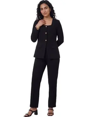 JESSICA LONDON Stretch Crepe Square Neck Pantsuit - Black
