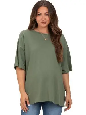 PINKBLUSH Olive Cotton Oversized Tee - Light Olive