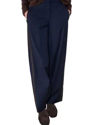 Whistles Side Print Straight Trouser - Navy