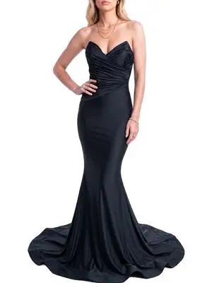 JESSICA ANGEL Strapless Ruched Sweetheart Mermaid Evening Gown - Black