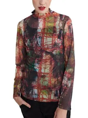 LUUKAA Ines Printed Mesh Top - Multi-brown