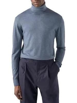 Eton Merino Wool Turtleneck Sweater - Light Blue