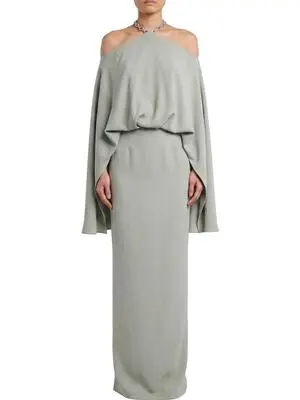 TALLER MARMO Cyclades Crystal Viscose Long Tunic With Jewel Halterneck - Green