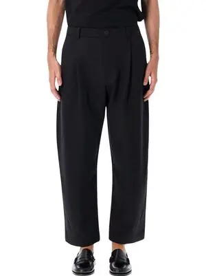 Studio Nicholson Tuck Pleated Wide-leg Trousers In Cotton With Welt Pockets - Black