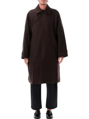 Studio Nicholson Single-breasted Long Wool Coat With Dropped Shoulders - Coffee