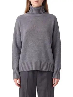 Soeur Merino Wool Turtleneck Jumper With Dropped Shoulders And Ribbed Trims - Grey