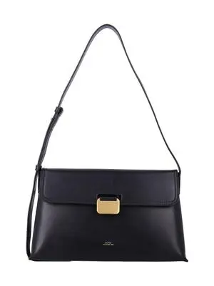 A.p.c. Simone Shoulder Bag In Smooth Cowhide Leather With Adjustable Strap - Black