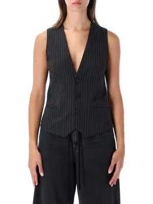 MAISON MARGIELA Pinstriped Tailored Waistcoat In A Slim Fit Wool Blend - Grey