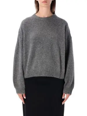 Loulou De Saison Crewneck Jumper In A Wool And Yak Blend With Dropped Shoulders - Charcoal