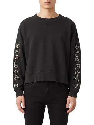 HTC LOS ANGELES Relaxed Fit Studded And Embroidered Cotton Sweatshirt - Black
