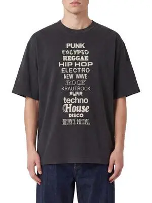 HTC LOS ANGELES Relaxed Fit Slogan Print Cotton T-shirt - Black
