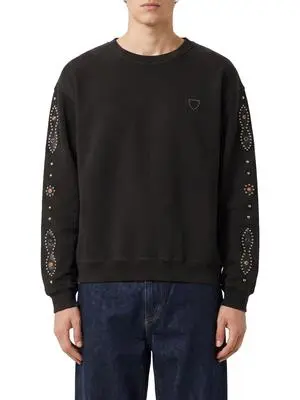 HTC LOS ANGELES Relaxed Fit Studded And Embroidered Cotton Sweatshirt - Black