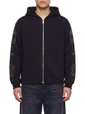HTC LOS ANGELES Zip-up Cotton Hoodie With Stud Embellishments - Black