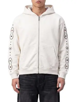 HTC LOS ANGELES Zip-up Cotton Hoodie With Stud Embellishments - White