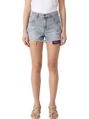 HTC LOS ANGELES Mid-rise Distressed Shorts With Bandana Detail - Denim