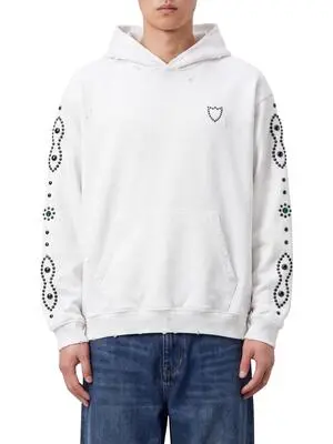 HTC LOS ANGELES Oversized Studded Cotton Hoodie With Embroidery - White