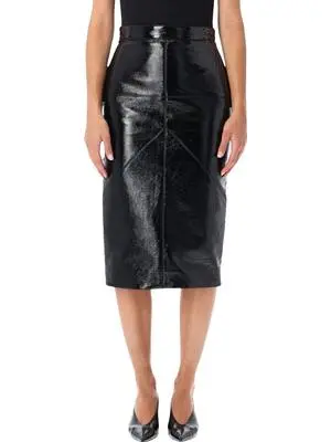 LANVIN High-waisted Coated Cotton Long Pencil Skirt With Back Slit Black