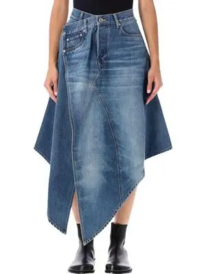 JW Anderson High-waisted Asymmetrical Denim Midi Skirt Blue