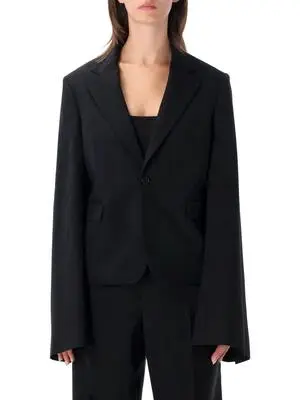 JW Anderson Cropped Single-breasted One-button Wool Blazer - Black
