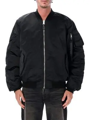 Alpha Industries Relaxed Fit Nylon Bomber Jacket With Zip Closure - Black