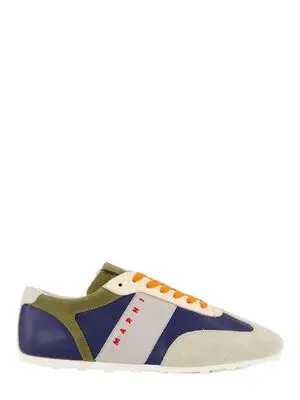 Marni Suede Low-top Sneakers With An Abstract Pattern And Embroidered Logo - Multicolor