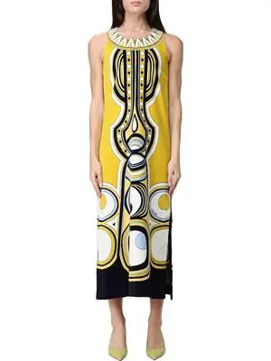 La DoubleJ Totem Ethnic Print Cotton Terry Midi Tunic Dress - Gold