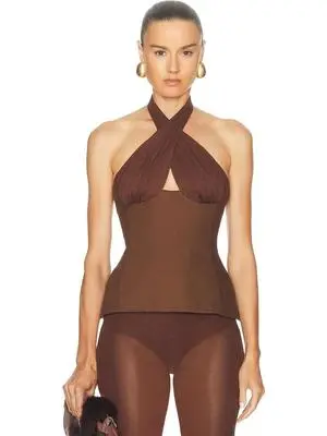 TAE PARK Sculpted Halter Top - Brown