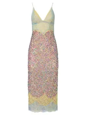 Costarellos Alessia Chantilly Lace Sequined Midi Dress - Blue